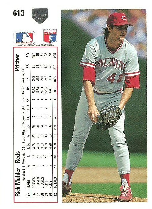 RICK MAHLER CINCINNATI REDS #613 - UPPER DECK NM-MT 1991 | eBay