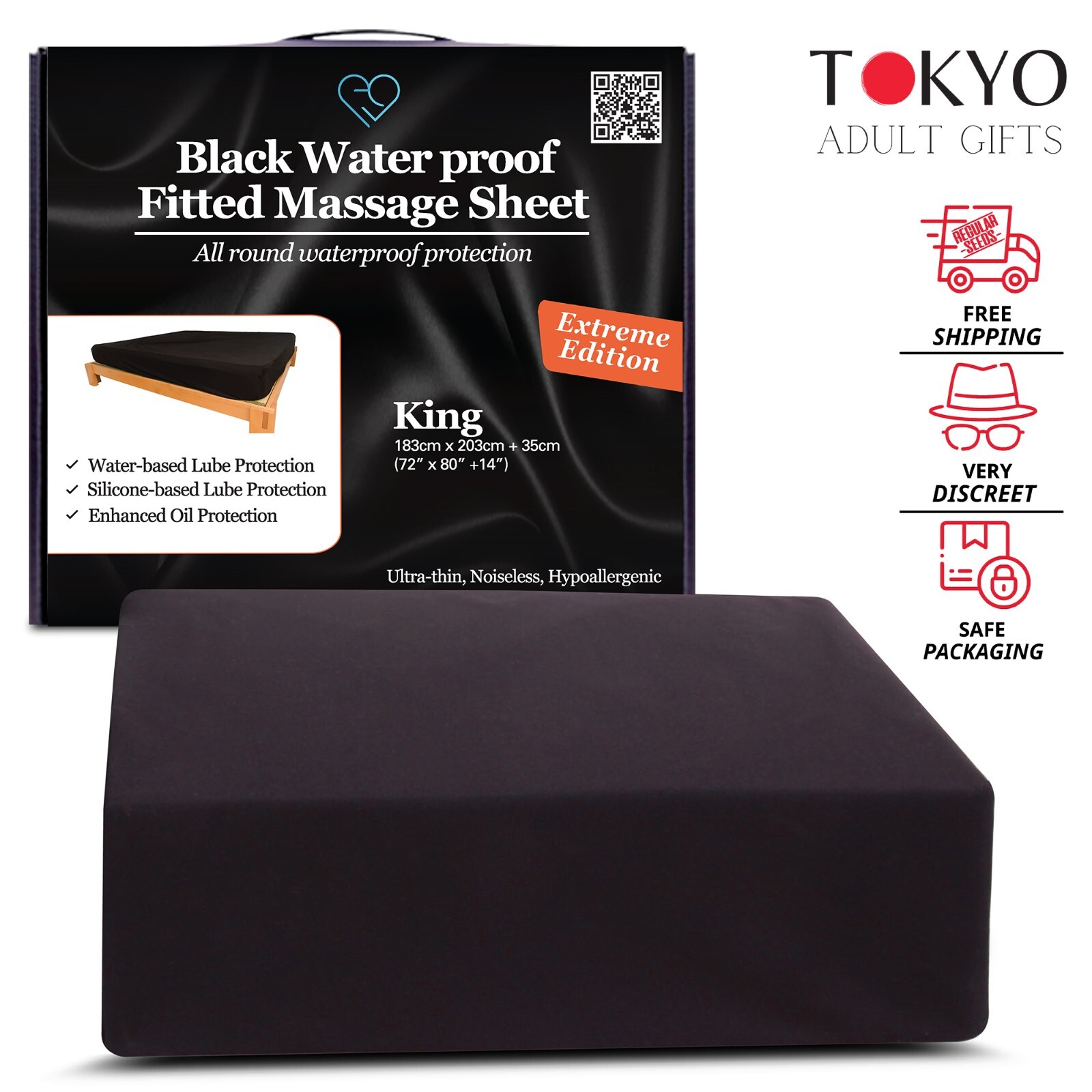 Eroticgel KING Extreme Black Waterproof Fitted Massage Sheet 183 x 203 ...