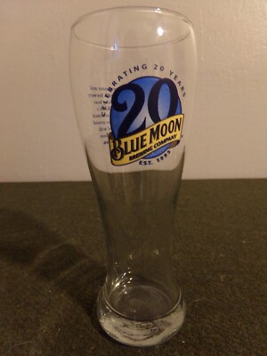 Blue Moon Beer Glass 20th Anniversary Tall Pilsner Pint Clear Cantina ...