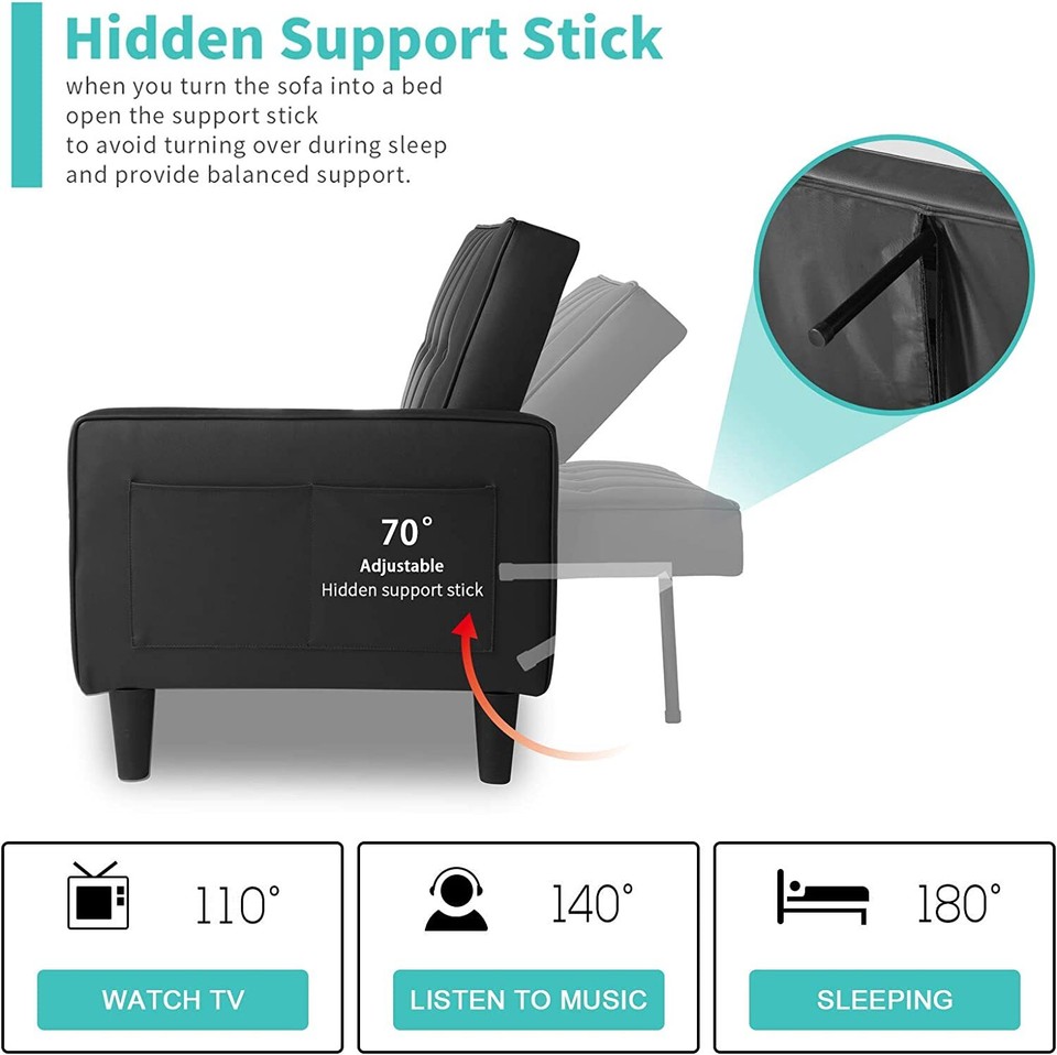 Futon Sofa Bed Faux Leather 3-Seater Couches Convertible Recliner ...