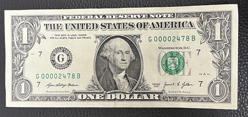 FANCY LOW SERIAL NUMBER $1 DOLLAR BILL UNITED STATES ONE 2021 # ...