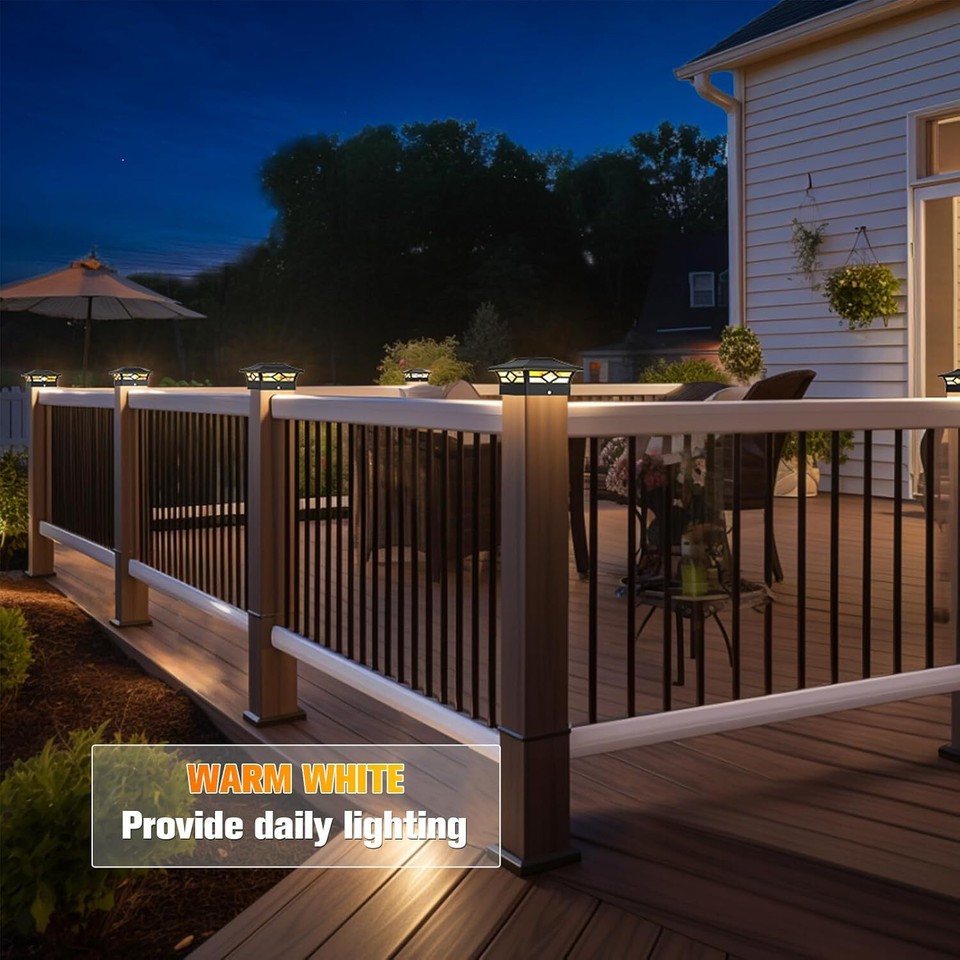 2/8/12 Pack LED Solar Post Lights Outdoor Deck Cap Fence Light PVC ...