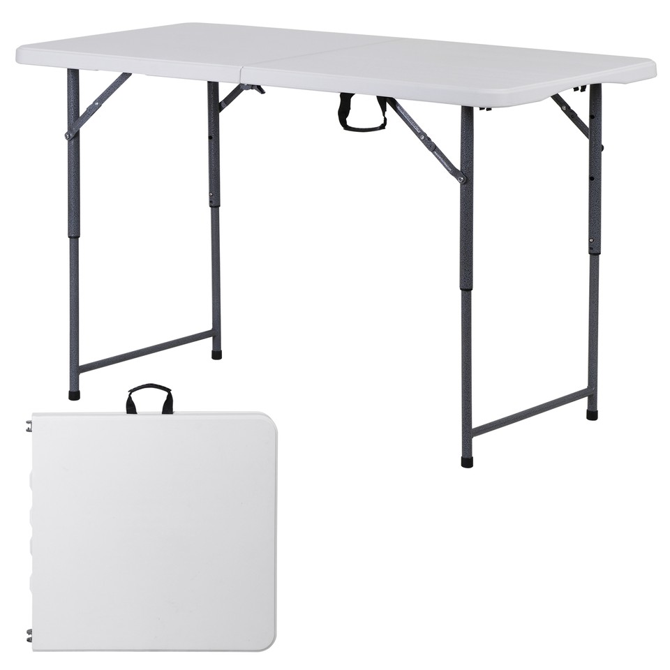 Folding Table Adjustable 4FT Plastic Table Picnic Camping w/Carry ...