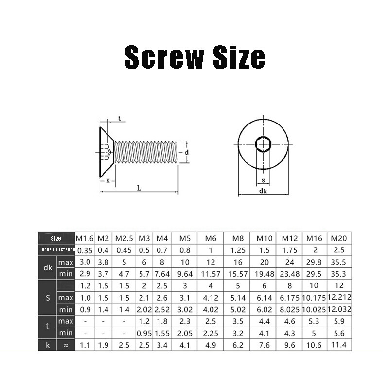 Stainless Steel Countersunk Socket Head Screws M3-M5 For Countersunk ...
