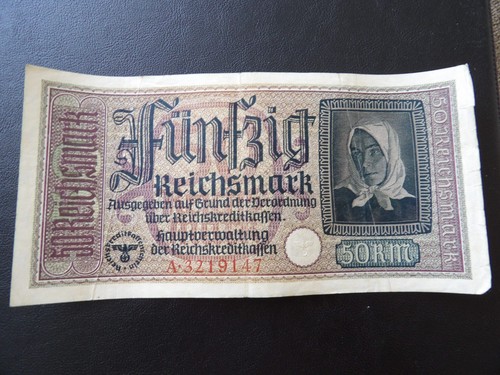50 Reichsmark WWII Genuine Third Reich 1939-1945 Nazi Germany Banknote ...