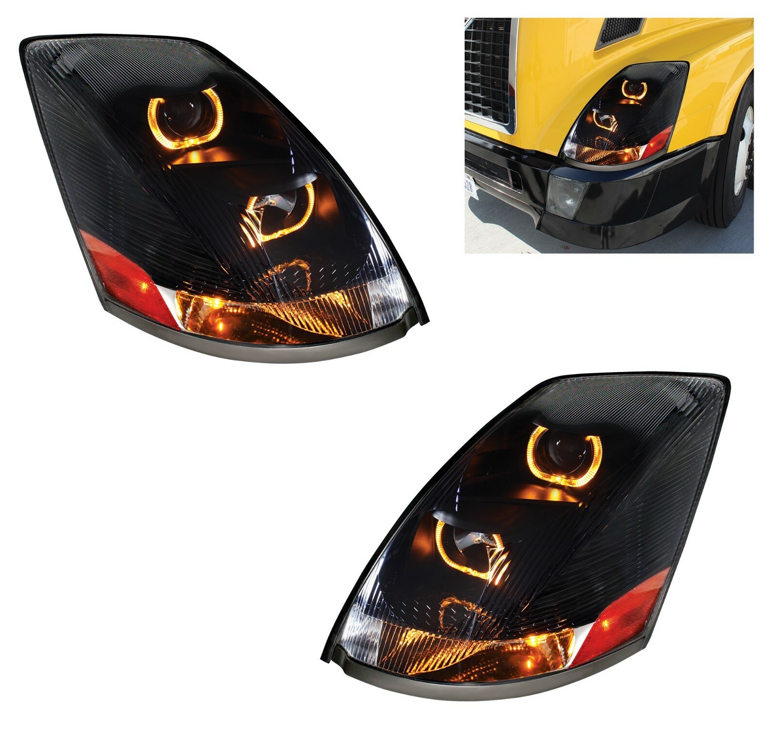 Pair "Blackout" Projection Headlights W/ Dual LED Halo for 2004-17 ...