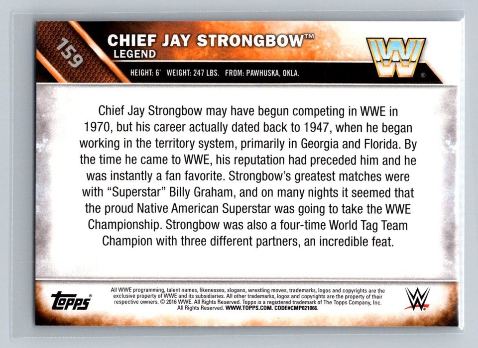 Chief Jay Strongbow #159 2016 Topps WWE Then Now Forever | eBay