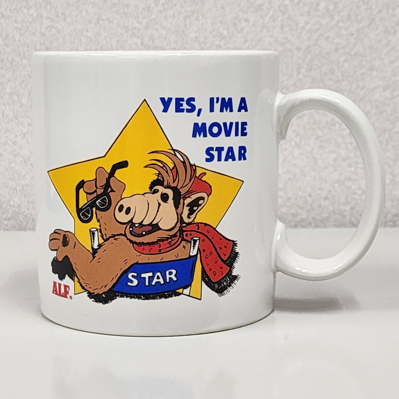 Vintage 1987 ALF White 80's Coffee Mug Yes I’m A Movie Star Alien ...