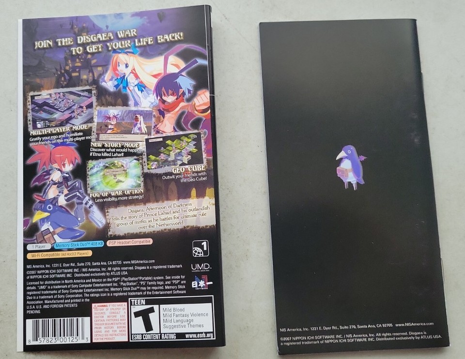 MANUAL AND COVER ART ONLY DISGAEA AFTERNOON DARKNESS PSP REPLACEMENT ...