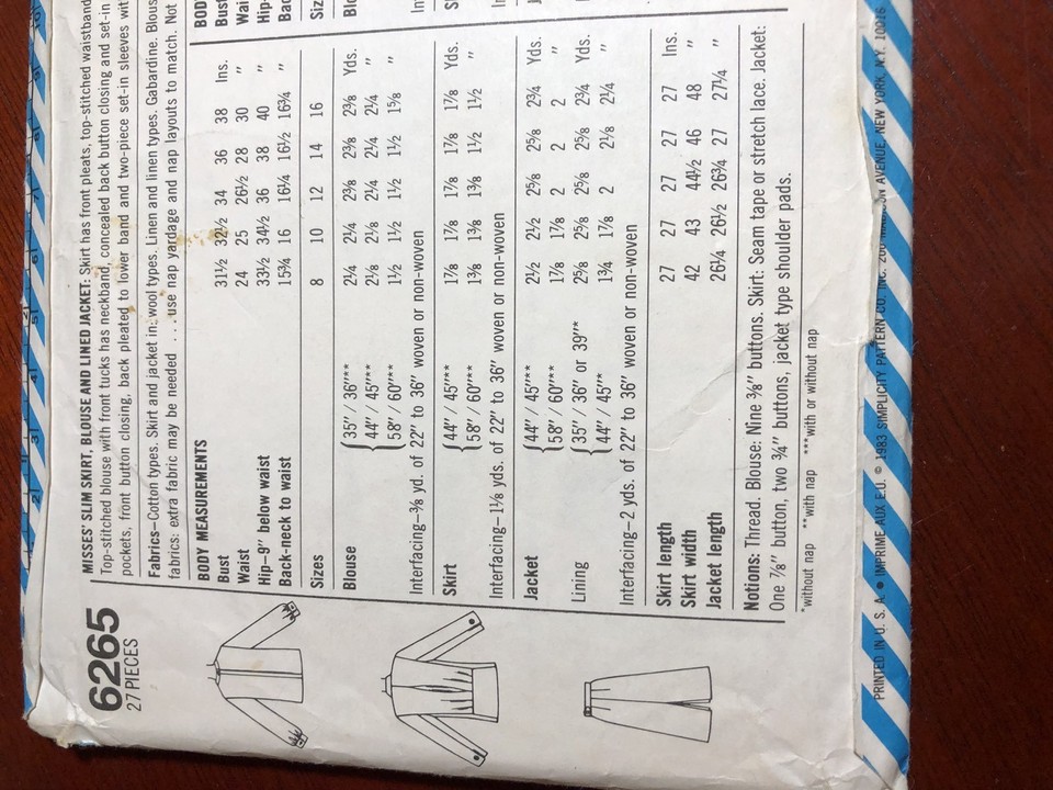 Patterns Sewing 1980’s Womens By Simplicity Pattern Number 6265 SZ 14 ...