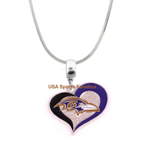 NFL - Baltimore Ravens Heart Swirl Logo Pendant Necklace On A 925 Snake ...