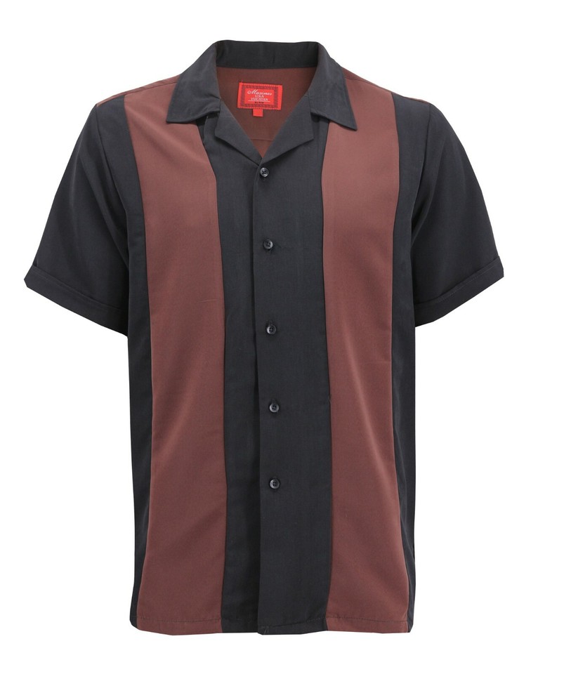 Men's Premium Retro Classic Two Tone Guayabera Bowling Casual Dress ...