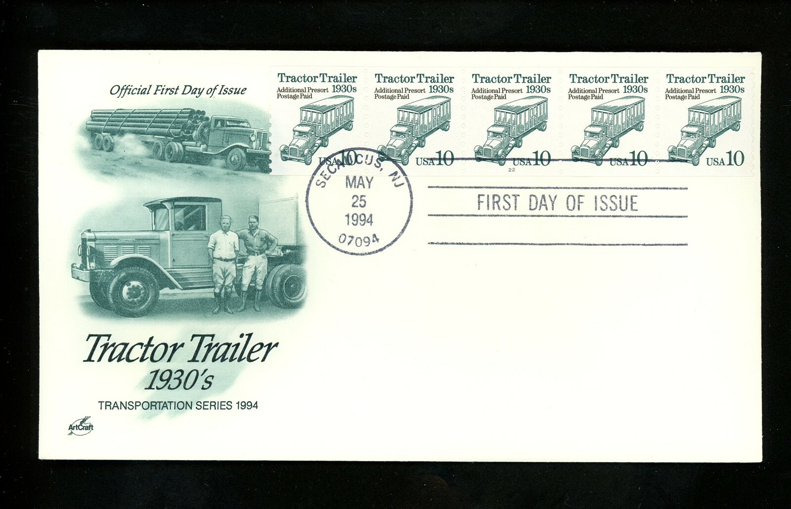 US FDC #2458 Artcraft 1994 NJ Tractor Trailer Transportation PNC Plate ...