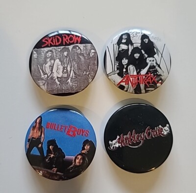 Vintage Rock Roll Metal Buttons 80s Lot Motley Crue Bulletboys Skid Row ...