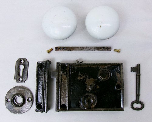 Antique Set White Porcelain Door Knobs Surface Mount Mortise Lock Key ...