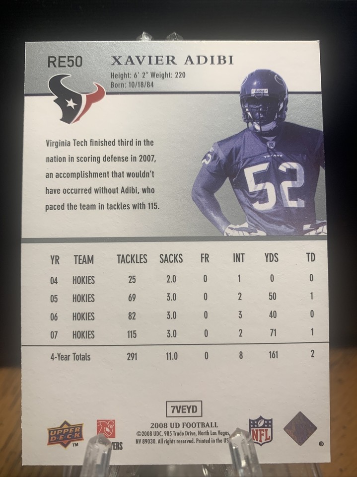 2008 Upper Deck Exclusive Edition Rookies #RE50 Xavier Adibi | eBay