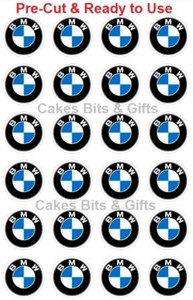 24x BMW CAR LOGO BADGE Edible Wafer Cupcake Toppers PRE-CUT Ready to ...