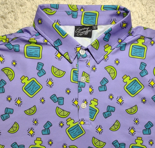 Sunday Swagger Polo Shirt Mens XL Purple Green Tequila Shots Lime Golf ...