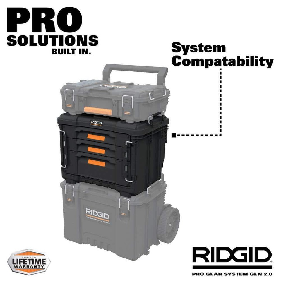 RIDGID Modular Tool Box Storage 2.0 Pro Gear System 22" XL 3-Drawer ...