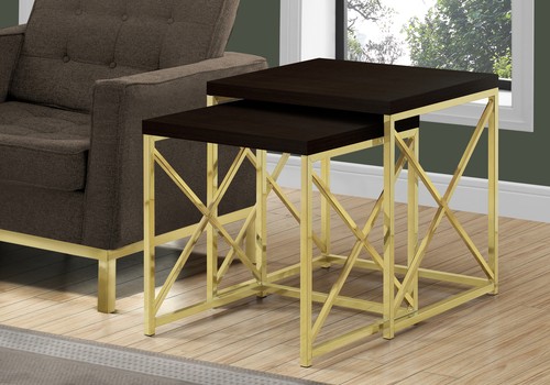 X base 2 Pc Modern Nesting Table Set In Espresso Gold | eBay