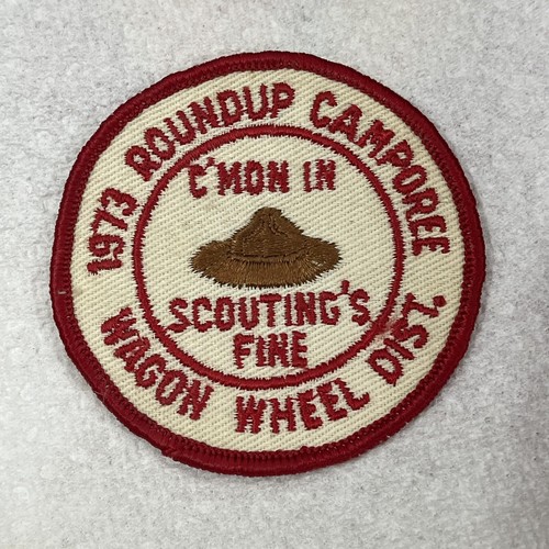 Vtg 1973 Wagon Wheel Dist Badge Patch Roundup Camporee Boy Scouts America BSA 3” | eBay