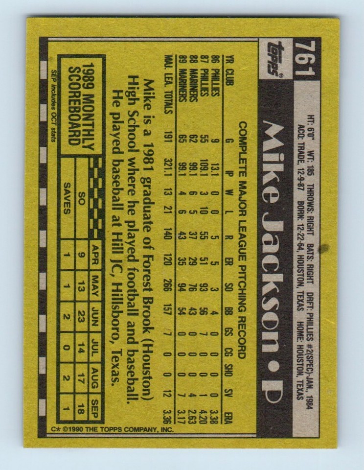 1990 Topps Mike Jackson Seattle Mariners #761 | eBay
