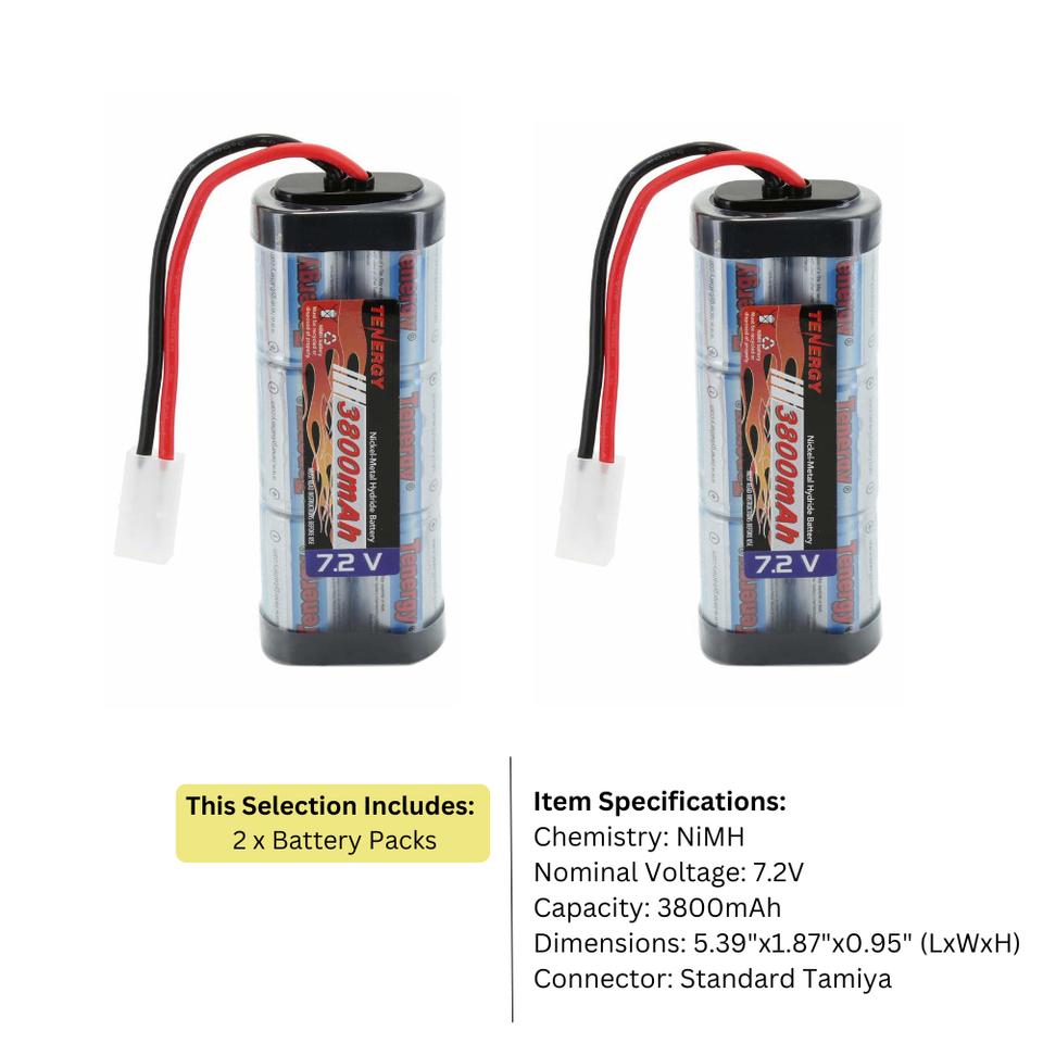 Tenergy NiMH 7.2V 3000mAh & 3800mAh RC Battery Packs w/ Tamiya ...