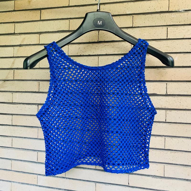 Women Crop Tank Tops Vest Camisole Fishnet Sleeveless Round Neck Hollow ...