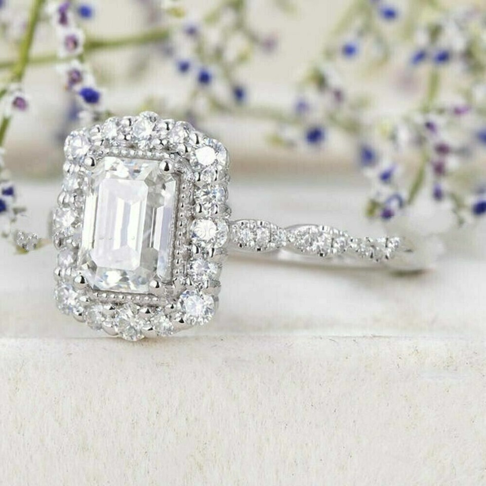 Bague de fiançailles saphir taillé émeraude 2,75 carats créée en ...