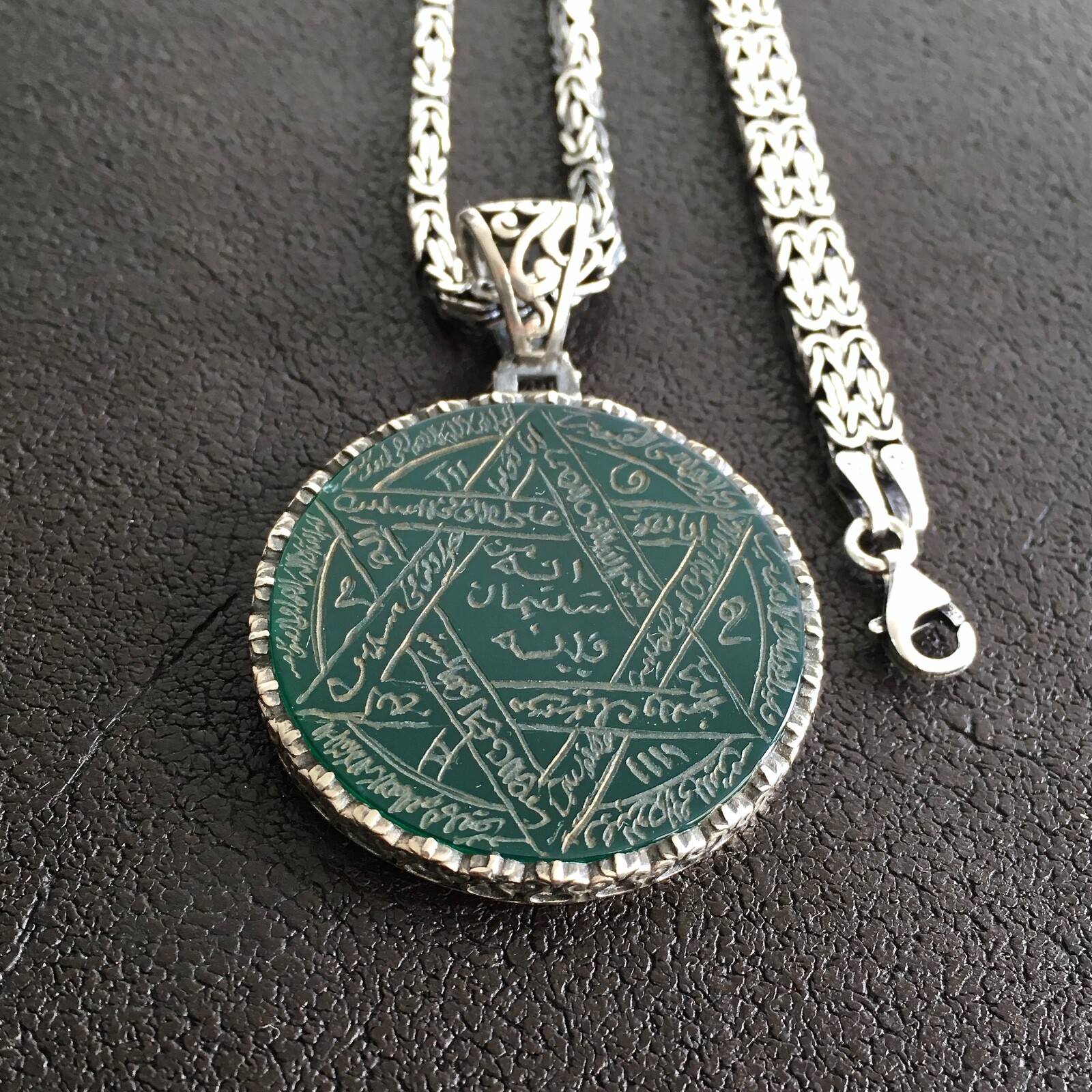 Seal of Solomon Pendant Handmade Green Agate 925 Silver King's Necklace ...