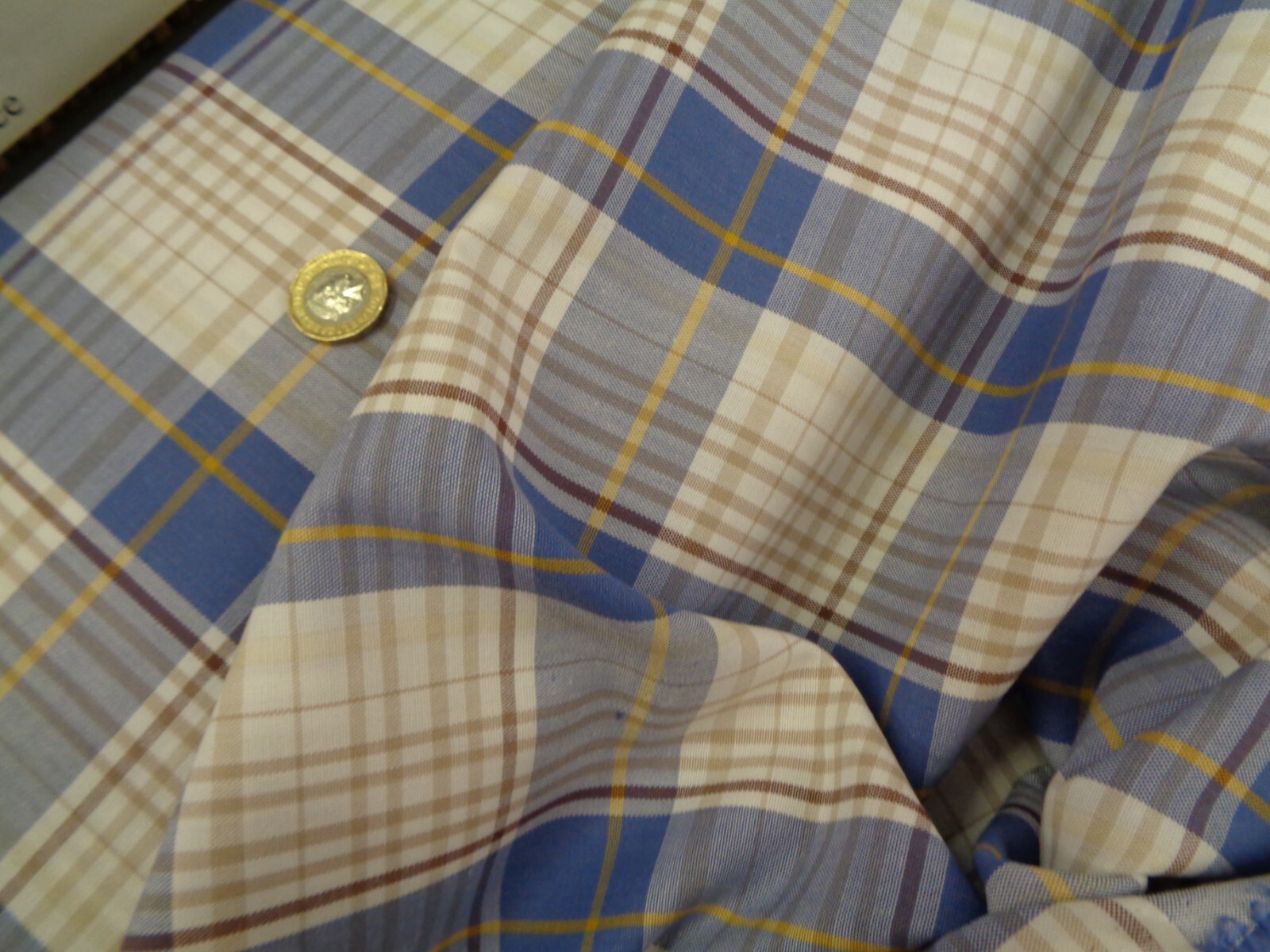 Stuart Hillard Fabric Blue Skies & nutmeg Blue twill yarn dyed check ...