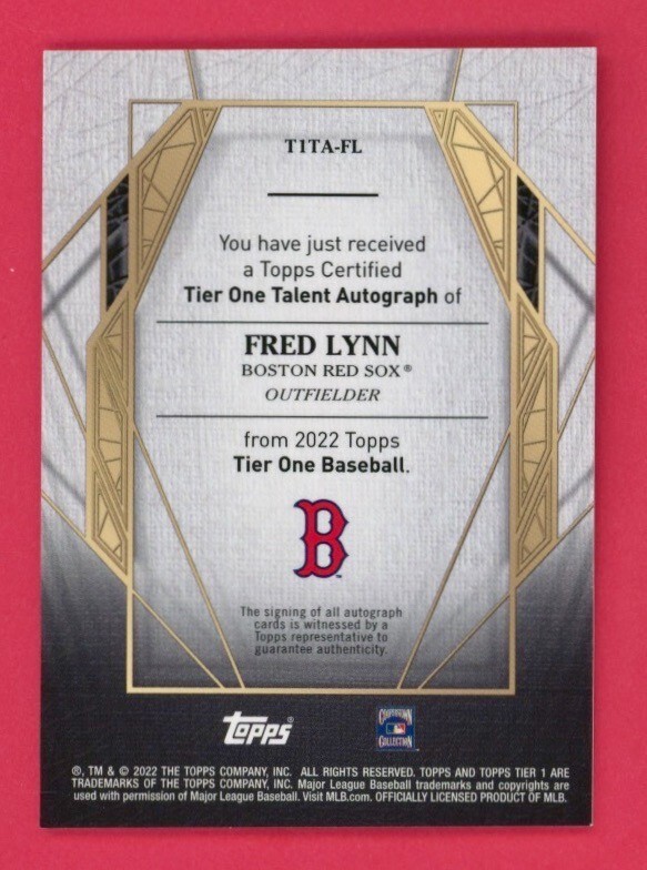 Fred Lynn Auto /25 Tier One Talent 2022 Topps Tier One TITA-FL ...