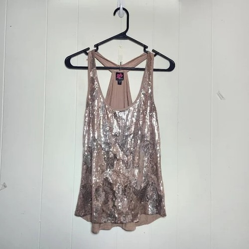 2B BeBe Golden Pewter Sparkly Sequin Racerback Tank Size XS Y2k | eBay