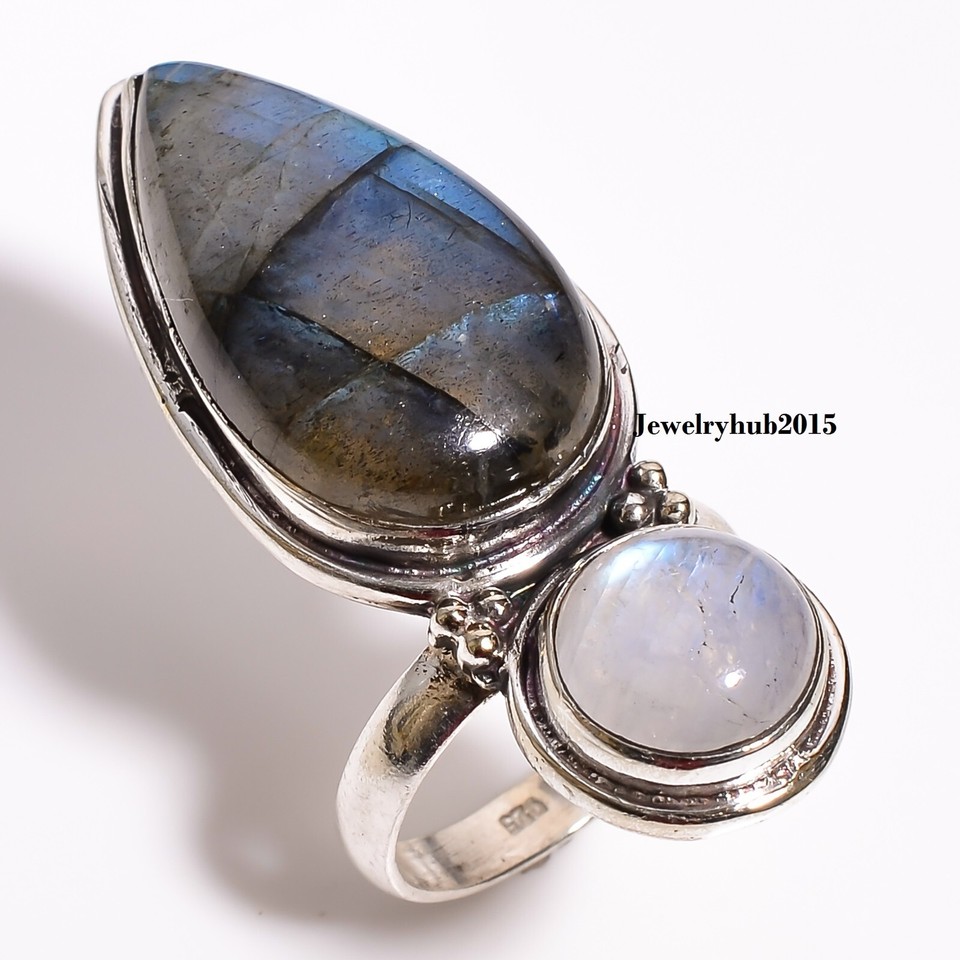 Natural Labradorite & Moonstone Ring Handmade Ring 925 Silver All Size ...