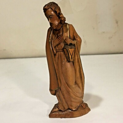 Vtg ANRI? Joseph w Lantern 6.25” Xmas Nativity Hand Carved Wooden ...