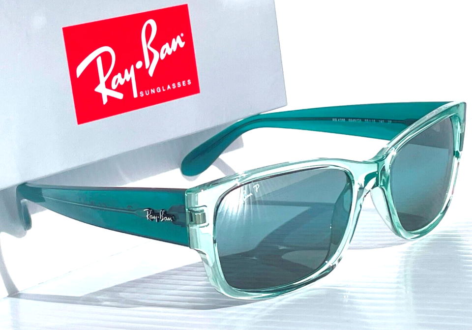 Ray Ban Transparent Green Frame Polarized Blue Lens Sunglass RB4388 ...