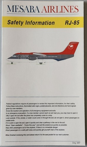 MESABA Airlines RJ-85 Briefing Card-Original | eBay