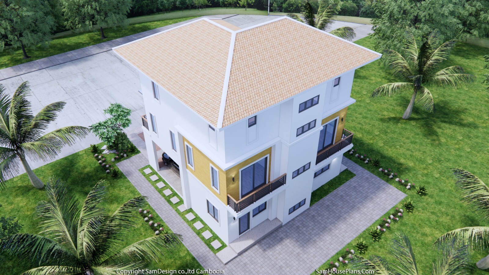 33x30 Feet House Design Plan 10x9 Meter 5 Beds 4 Baths Hip Roof (A4 ...