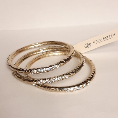 NEW Versona 3 Bangle Bracelets With Rhinestones Light Golden Tone | eBay