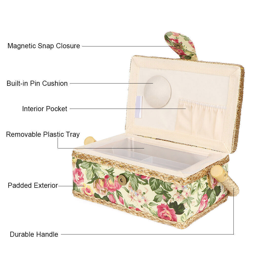 Household Fabric Craft Handmade Sewing Basket Thread Needle Storage Box ...