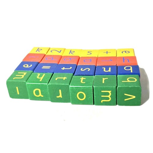 24 Wood Blocks Building Stacking Toy Red Blue Green Yellow ABC Numbers ...