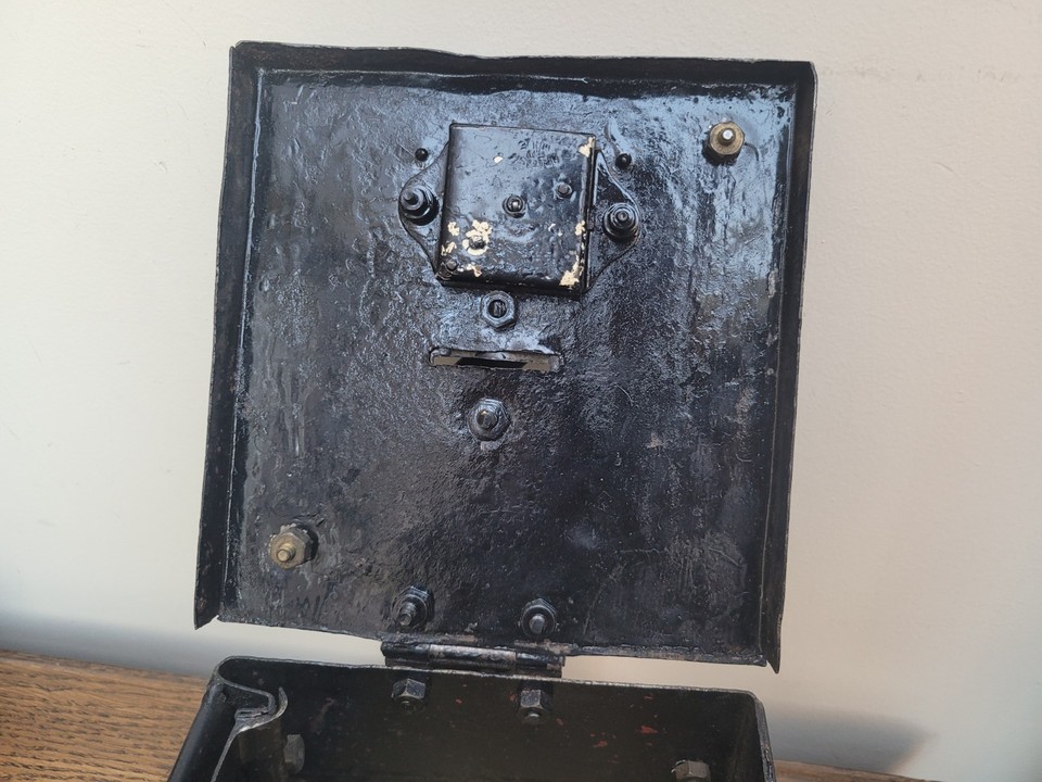 Old Heavy Steel Strong Box Poor Box with Key, Collection keepsake box ...