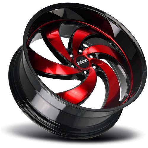 (4) Strada C06 Retro 6 24x10 6x5.5" +24 Black/Machined Red Wheels Rims ...
