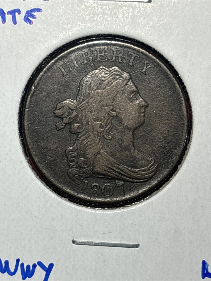 1807 Draped Bust Half Cent - US Copper Half Penny Coin Late Die State ...