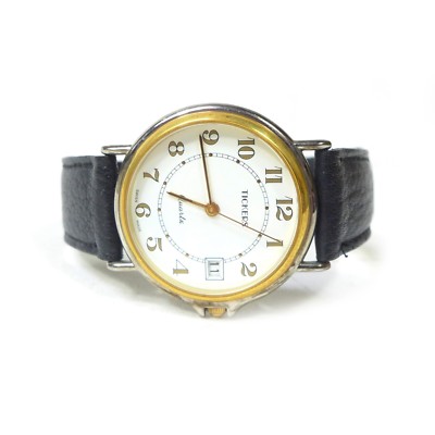 Vintage TICKERS Quartz Swiss Made Black Leather Band Watch Wristwatch ...