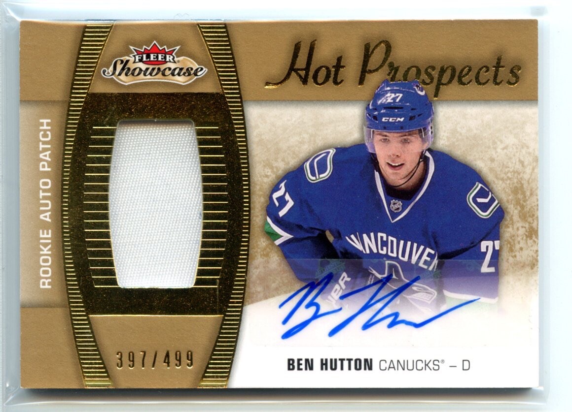 2015 Fleer Showcase Hot Prospects /499 Ben Hutton RPA Rookie Patch Auto ...