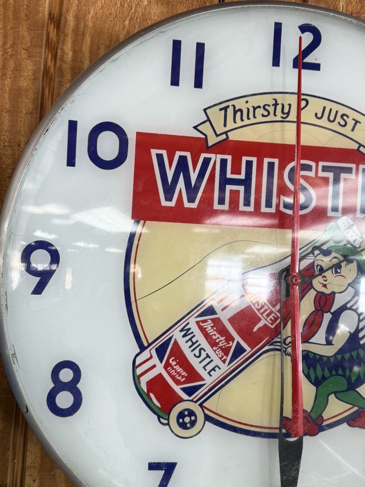 1957 PAM CLOCK CO. USA WHISTLE SODA SIGN CLOCK WALL ART ADVERTISING ...