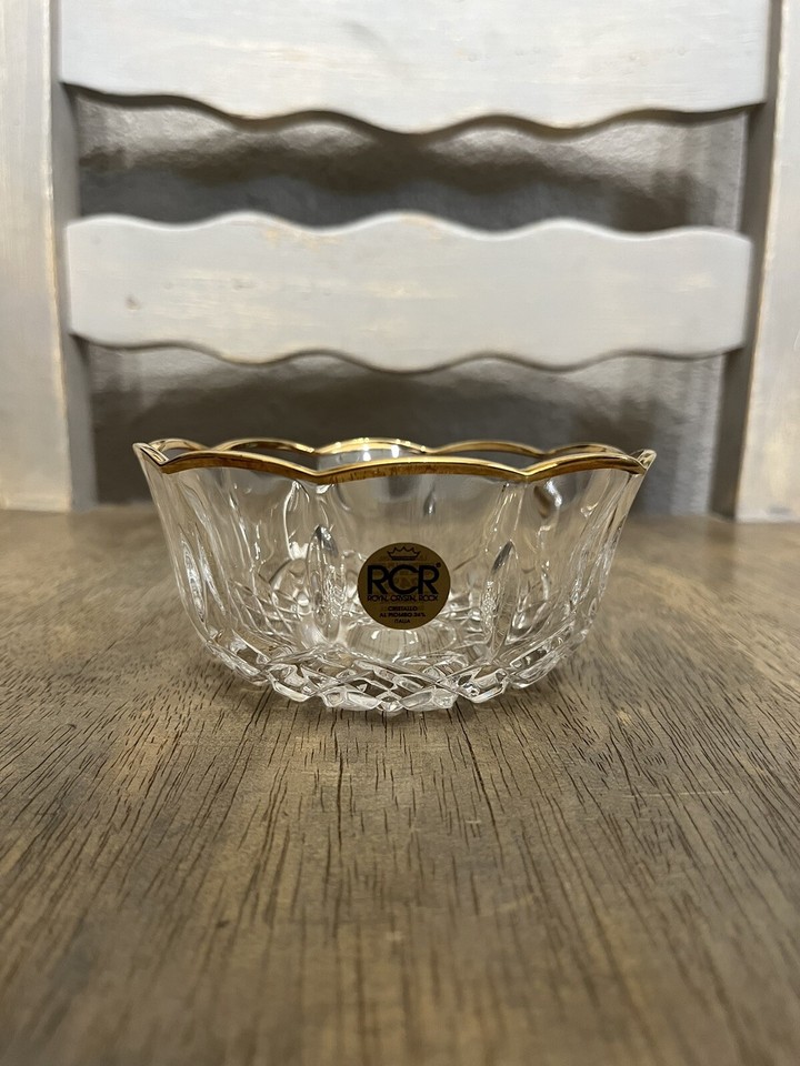 RCR Crystal Bowl Gold Rim Royal Cristin Rock Has Original Sticker MCM ...