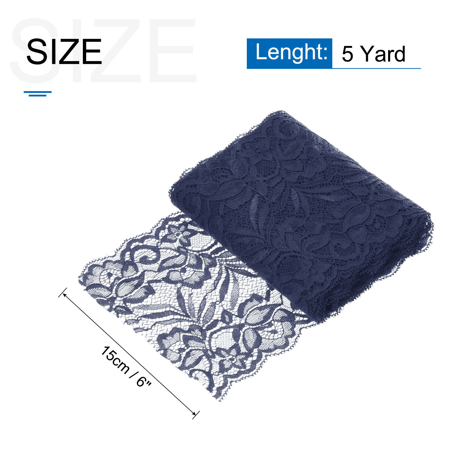 6 Inch Wide 5 Yard Lace Ribbon Floral Pattern Dark Blue Lace Trim ...