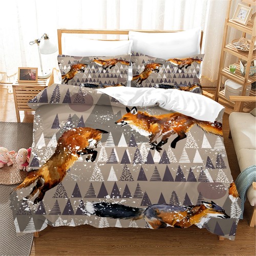 3D Fox Geometric Pattern Gray Quilt Cover Set Duvet Cover Bedding ...